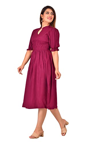 Vasu Agencies Womens Rayon Wine Red 3/4 Sleeves Floral Printed Straight Anarkalis Kurti (2X-Large)