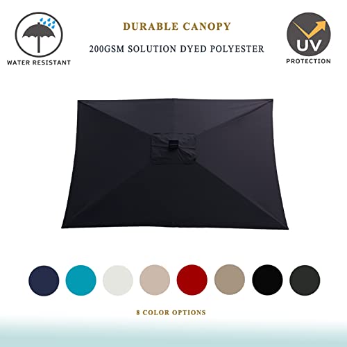 Jarka&Co 6.5 x 10 ft Rectangular Solar Powered Patio Market Table Umbrella Outdoor with LED Lights and Tilt, Black