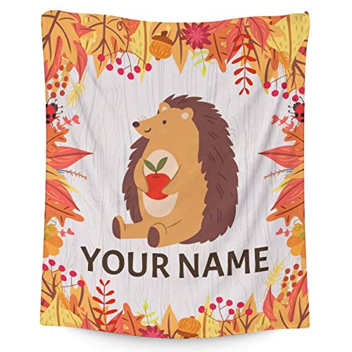Personalized Hedgehog Blanket Gifts with Name - 50"x60" Cute Throw Blanket for Adults, Kids - Red Soft Plush Blankets for Bed, Couch, Sofa