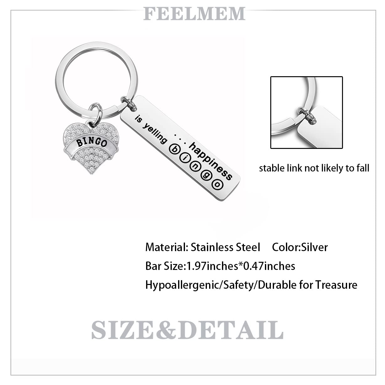 FEELMEM Funny Bingo Gift Happiness is Yelling Bingo Keychain Bingo Players Bingo Lovers Gifts Bingo Winner Gift