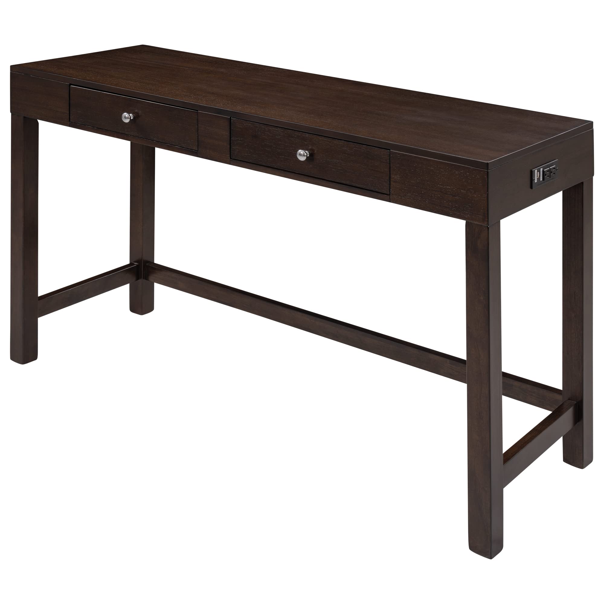 Merax 4-Piece Counter Height Bar Table Set with Socket and 2 Drawers, Mulitpurpose Rustic Bar Dining Table Set with 3 PU Leather Padded Stools, Espresso