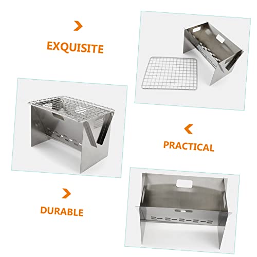 MARMERDO Folding Grill Outdoor Griddle Grill Small Charcoal Grill Mini Bbq Grill Portable Camping Stove Camping Grills Racks Portable Charcoal Grill Barbecue Grill Bbq Tool Silver