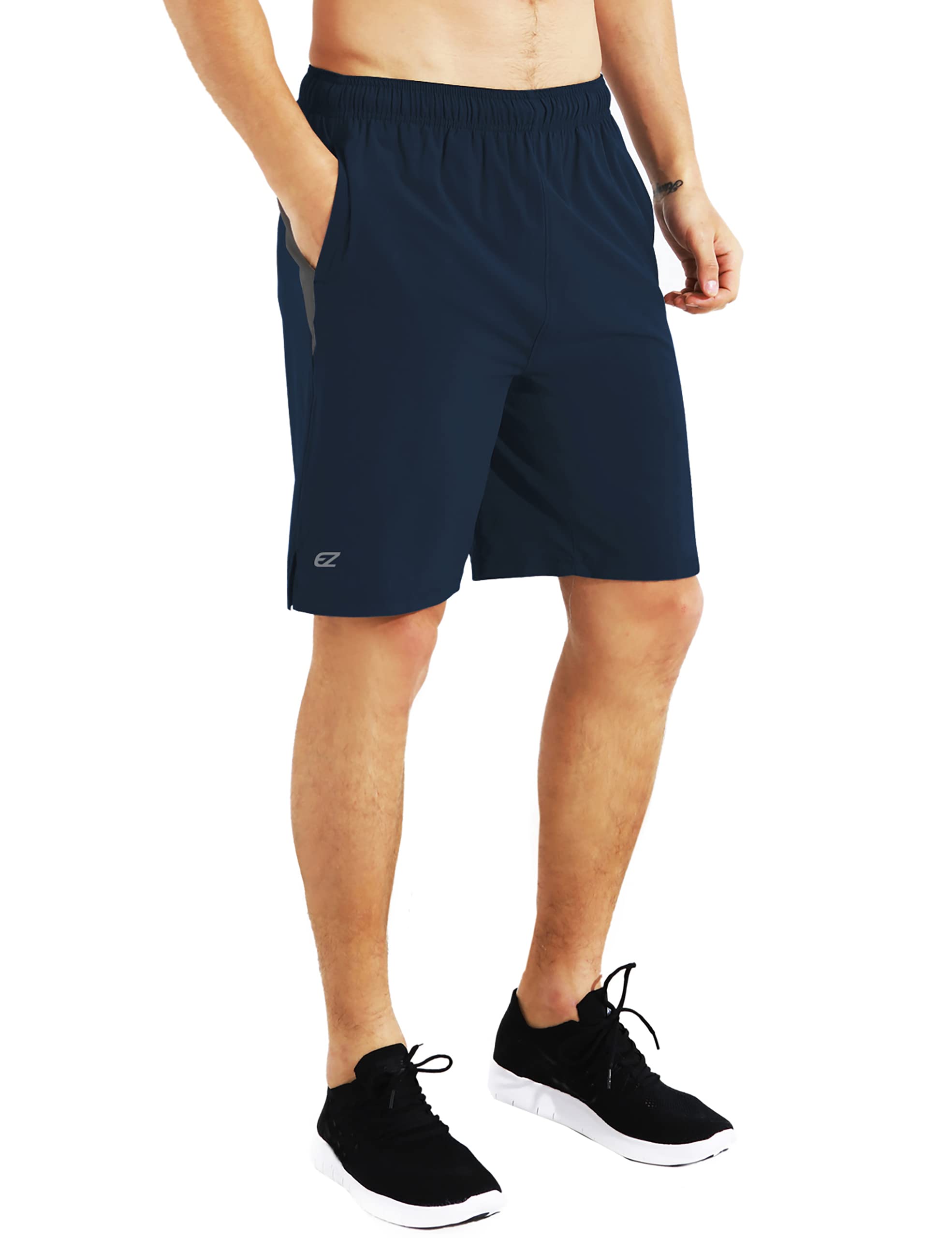 EZRUN Mens 9 Inch Lightweight Running Workout Shorts with Liner Loose-Fit Gym Shorts for Men with Zipper Pockets(Blue,L)