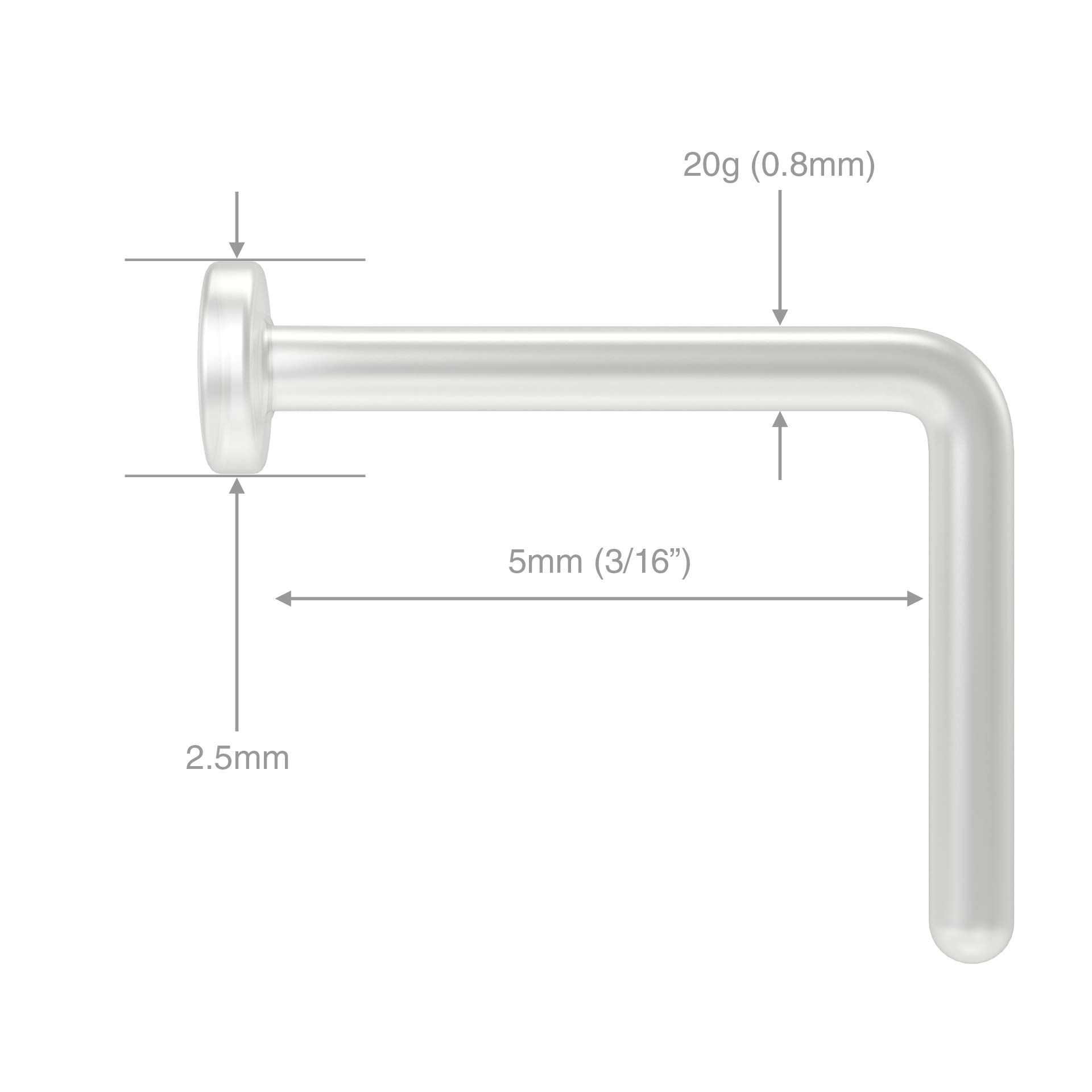 Evonix 4pc 20g 0.8mm Nose Rings L-Shaped Nose Ring AB Bioflex Clear Cute Flexible Bend Shape Studs Nostril Piercing 2.5mm Retainer