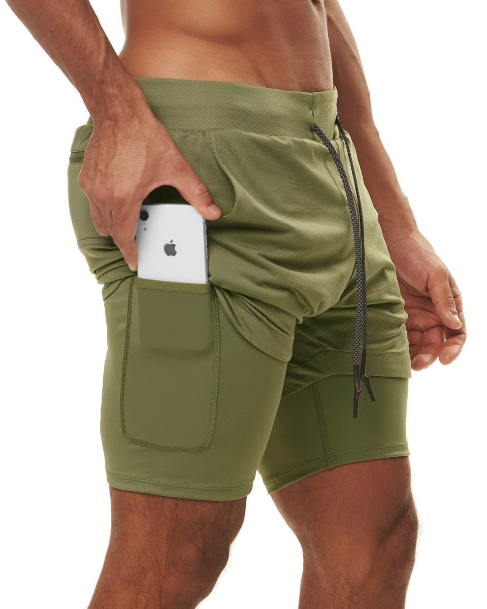 FLYFIREFLY Men's 2-in-1 Workout Running Shorts 7" Lightweight Gym Yoga Training Sport Short Pants