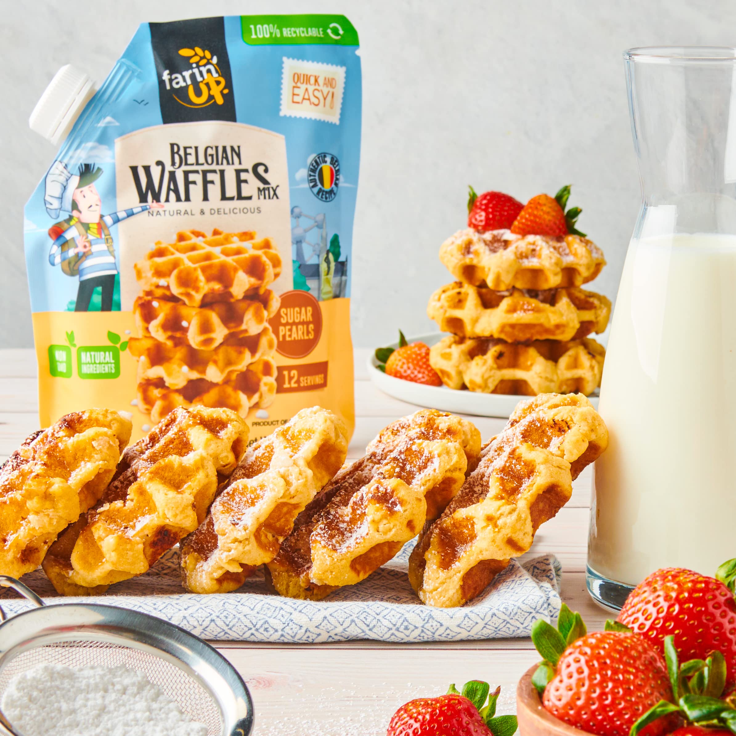 Farin'UP Belgian Waffle Mix with Pearl Sugar, 16oz | Resealable, No Mess Packaging (Pack of 1)