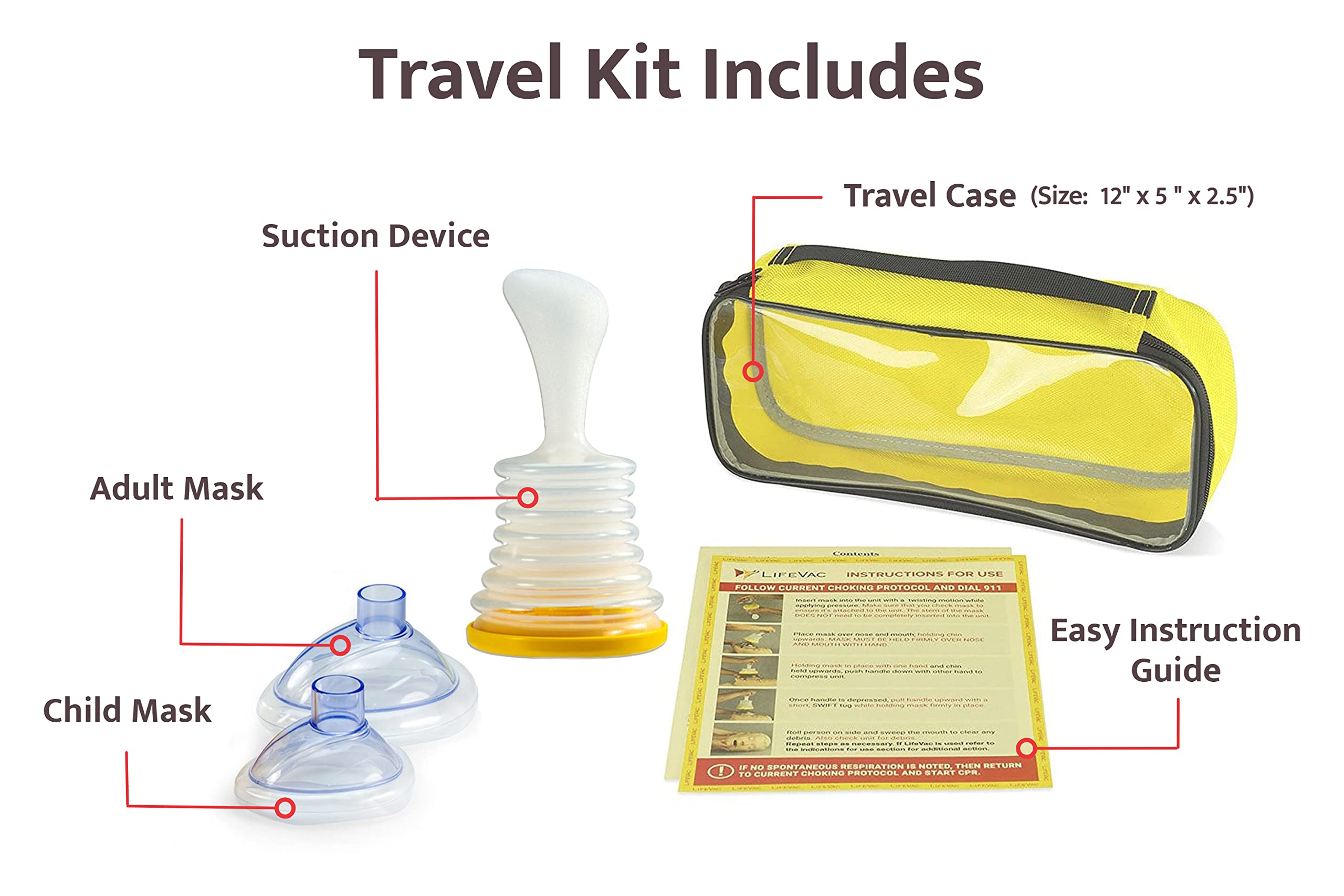 LifeVac Yellow Travel Kit 2 Pack - Portable Suction Rescue Device, First Aid Kit for Kids and Adults, Portable Airway Suction Device for Children and Adults