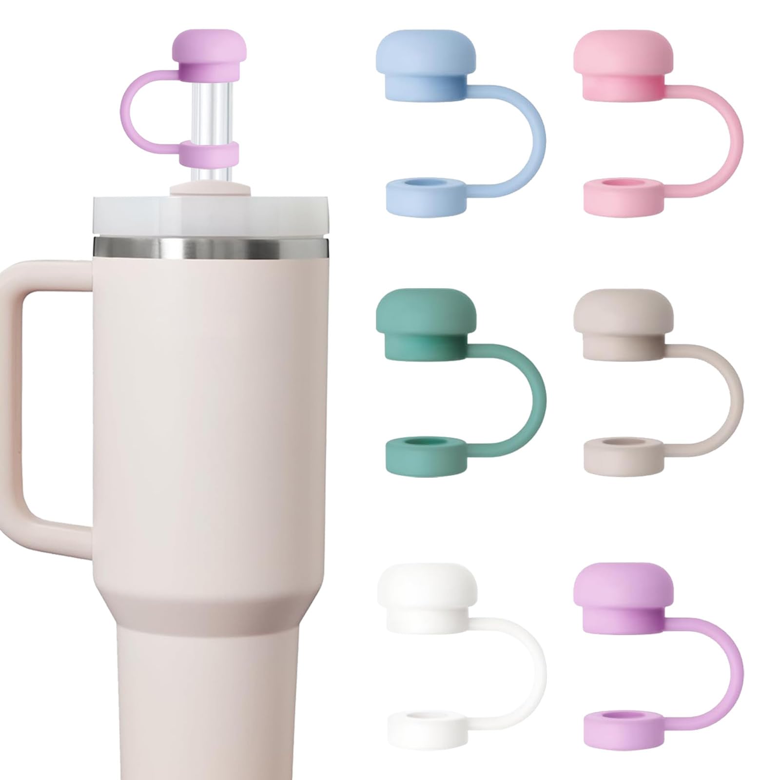 Oathast Stanley Cup Straw Cover, 6 Pcs Straw Toppers 10mm Straw Cover Cap Silicone Stanley Straw Topper Dust-proof Straw Covers for Stanley Simple Modern Tumbler 40oz 30oz & 20oz