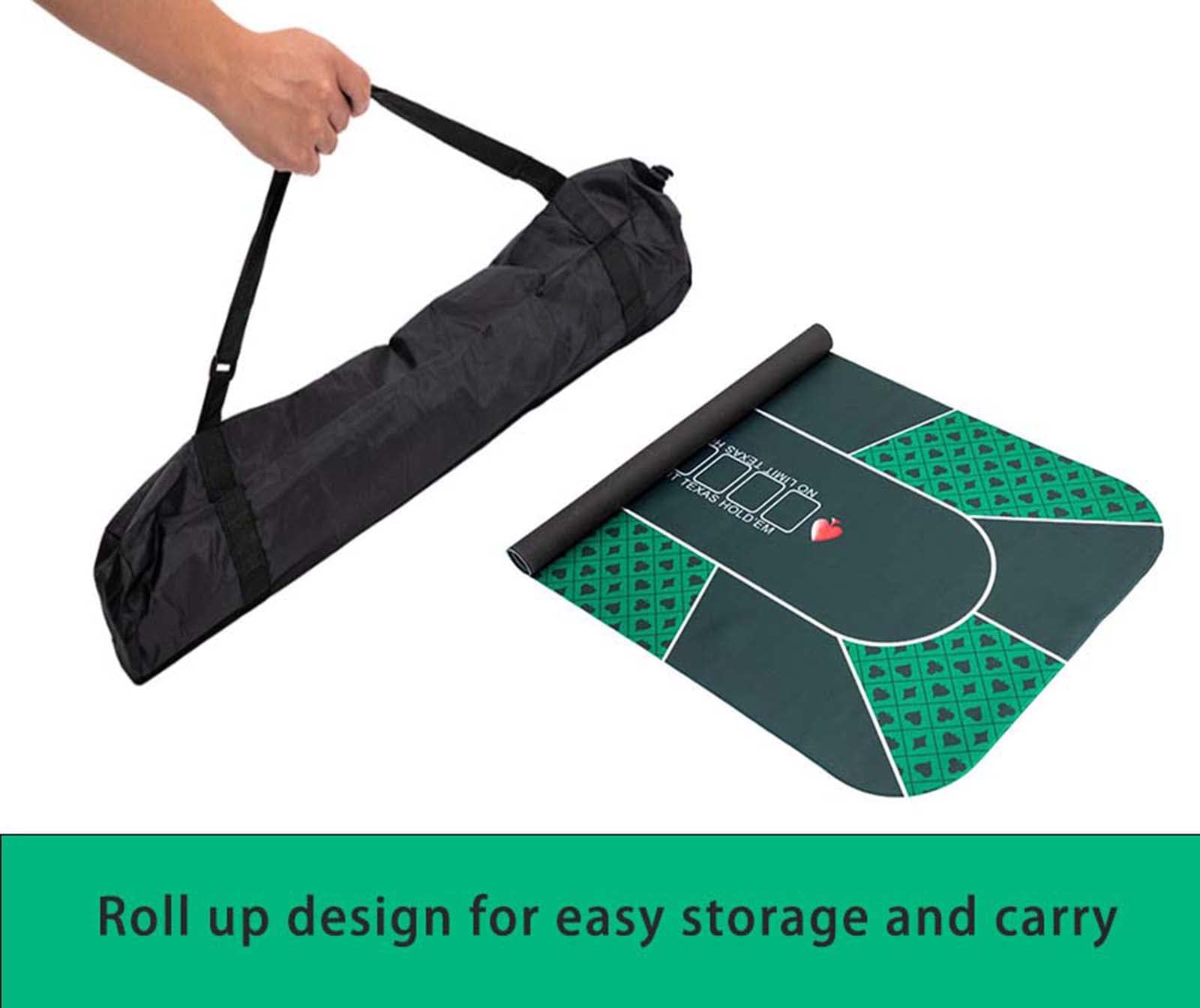 Harfirbe 47 x 24inch Professional Poker Mat, Portable Rubber Waterproof Poker Table Cover 8 Player Layout with Carry Bag for Any Table Game Like Poker Blackjack (Dark Green)