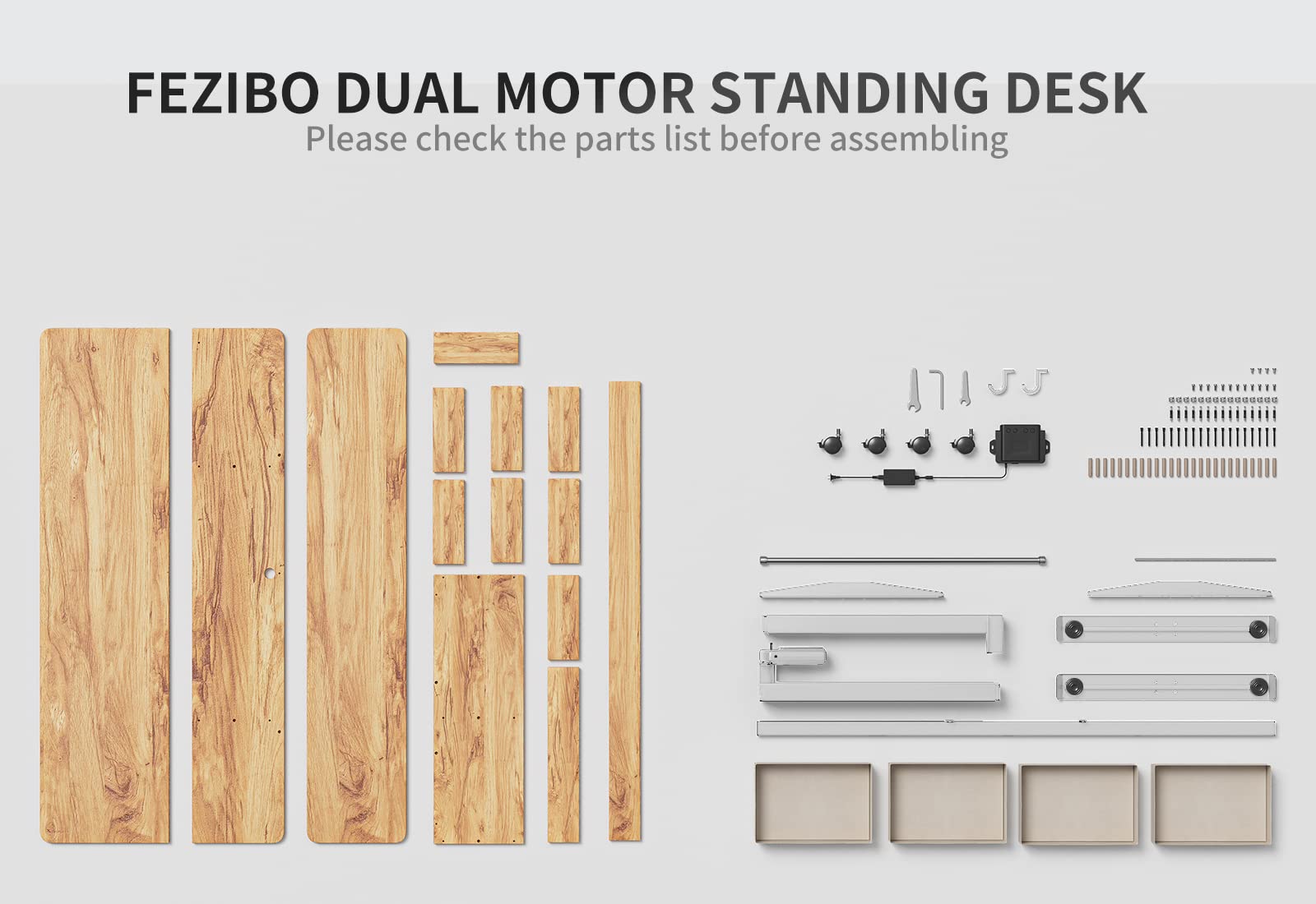 FEZIBO Height Adjustable Desk with 4 Drawers Storage and Anti Fatigue Mat