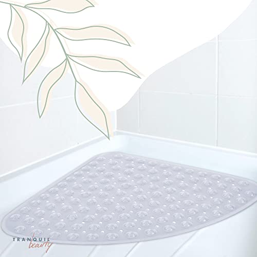 Tranquil Beauty Curved Blue Shower Mat 53x53cm/21x21in |Non-Slip, Machine-Washable Quadrant Bath Mat for Walk in Shower Tray | Shower Mats Non-Slip Suction Cups for Kids & Elderly