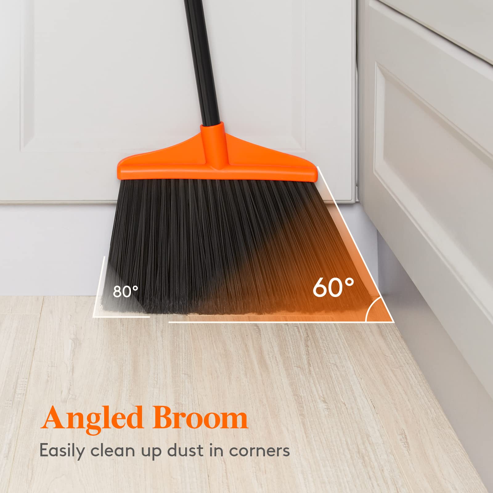Lifewit Outdoor Broom, Heavy Duty Broom with 53" Extendable Long Handle, Household Angle Brooms for Indoor, Patio, Garage, Deck, Lobby, Courtyard Sweeping, Orange