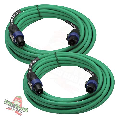 Fat Toad Speakon to Speakon Cables (2 Pack) 25ft Professional DJ Pro Audio Green Speaker PA Cord with Twist Lock Connector | 12 AWG Wire for Impeccable Studio Recording & Stage Performance Gear
