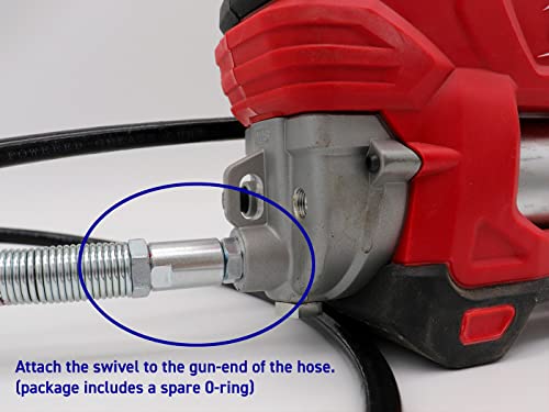 LockNLube Grease Gun Hose Swivel - Coarse Threads (7/16”–20) for Milwaukee, Ryobi, Ridgid & Alemite Battery Grease Guns