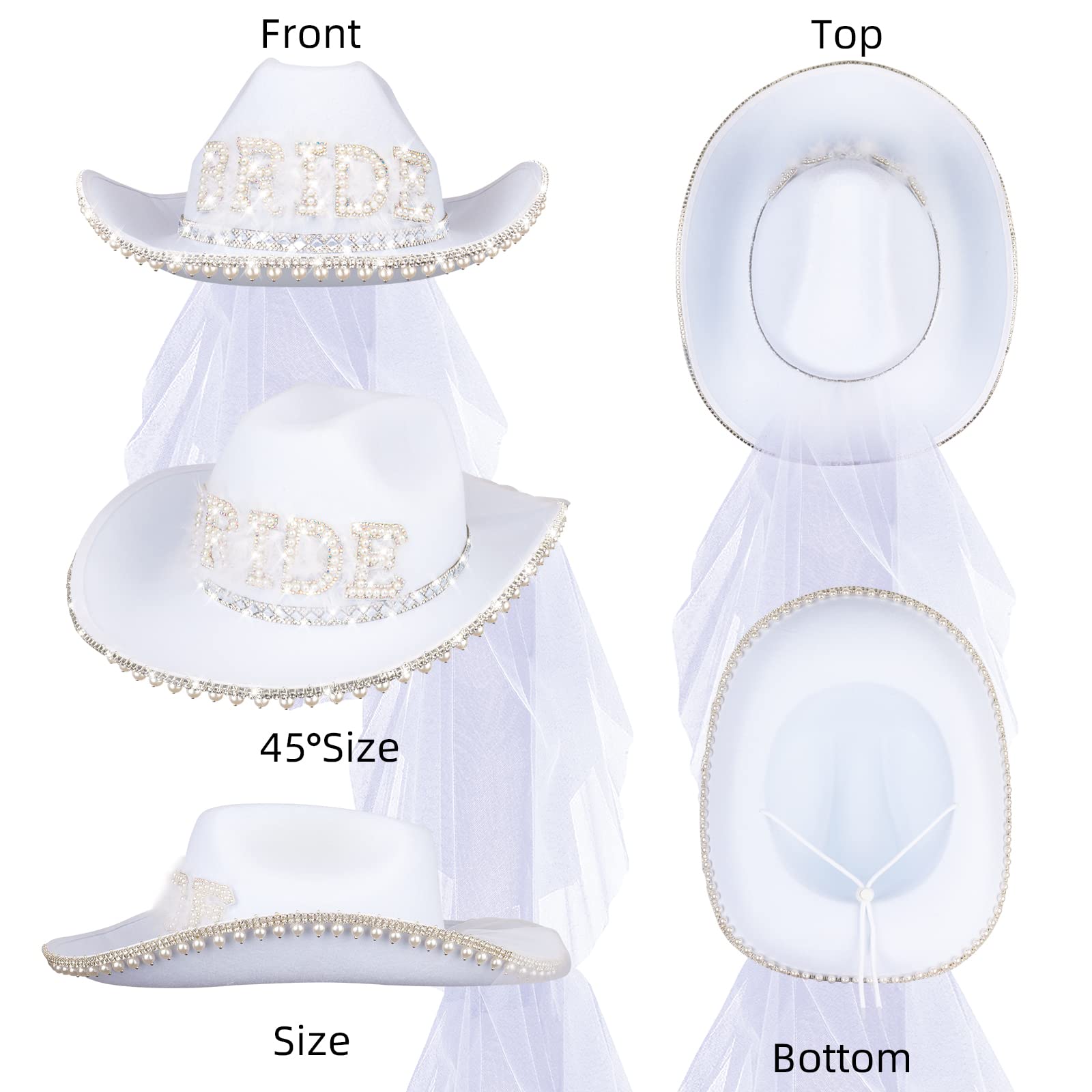 JUSTOTRY Cowgirl Hat With Veil - Bride To Be Bachelorette Party Favor
