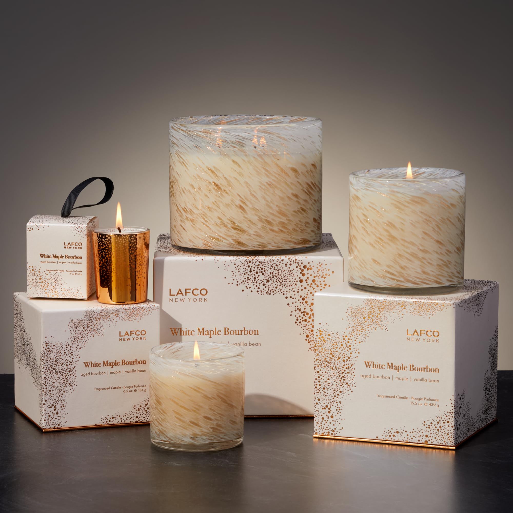 LAFCO New York 2024 Holiday 3-Wick Candle, White Maple Bourbon - 30 oz - 120-Hour Burn Time - Reusable, Hand Blown Glass Vessel - Made in The USA