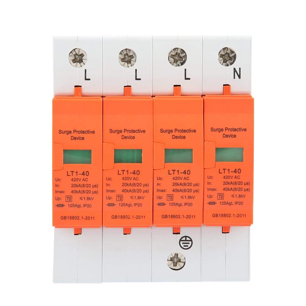 Oumefar 4 Pole AC 420V House Protector 40KA Low-Voltage Arrester Device DIN Rail Protection Device for Lightning Protection