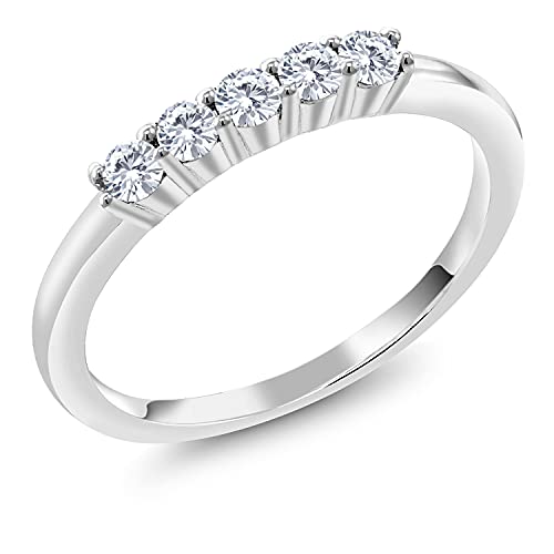 Gem Stone King 925 Sterling Silver White Moissanite Wedding Band Ring For Women (0.33 Cttw, Available In Size 5, 6, 7, 8, 9)