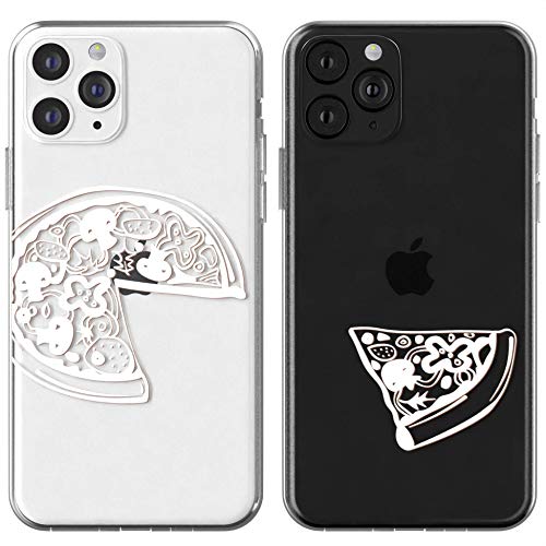 Toik Matching Couple Cases for Apple iPhone 11 Pro Xs Max Xr 10 X 8 Plus 7 6s 5s SE Cover Girlfriend Cute Anniversary Boyfriend Sketch Slice Pizza Slim Drawing Design Simple BFFs Protective Flexible