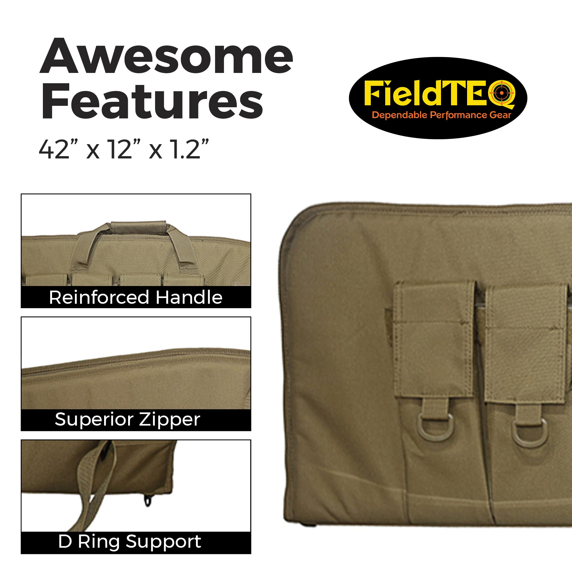 FieldTEQ Rifle Cases - Heavy-Duty, Waterproof Nylon, Shoulder Strap and 5 Pouch Rifle Case - Ideal for Soft Rifle Bag, Airsoft Gun Case, Hunting Gear - Camo 42"