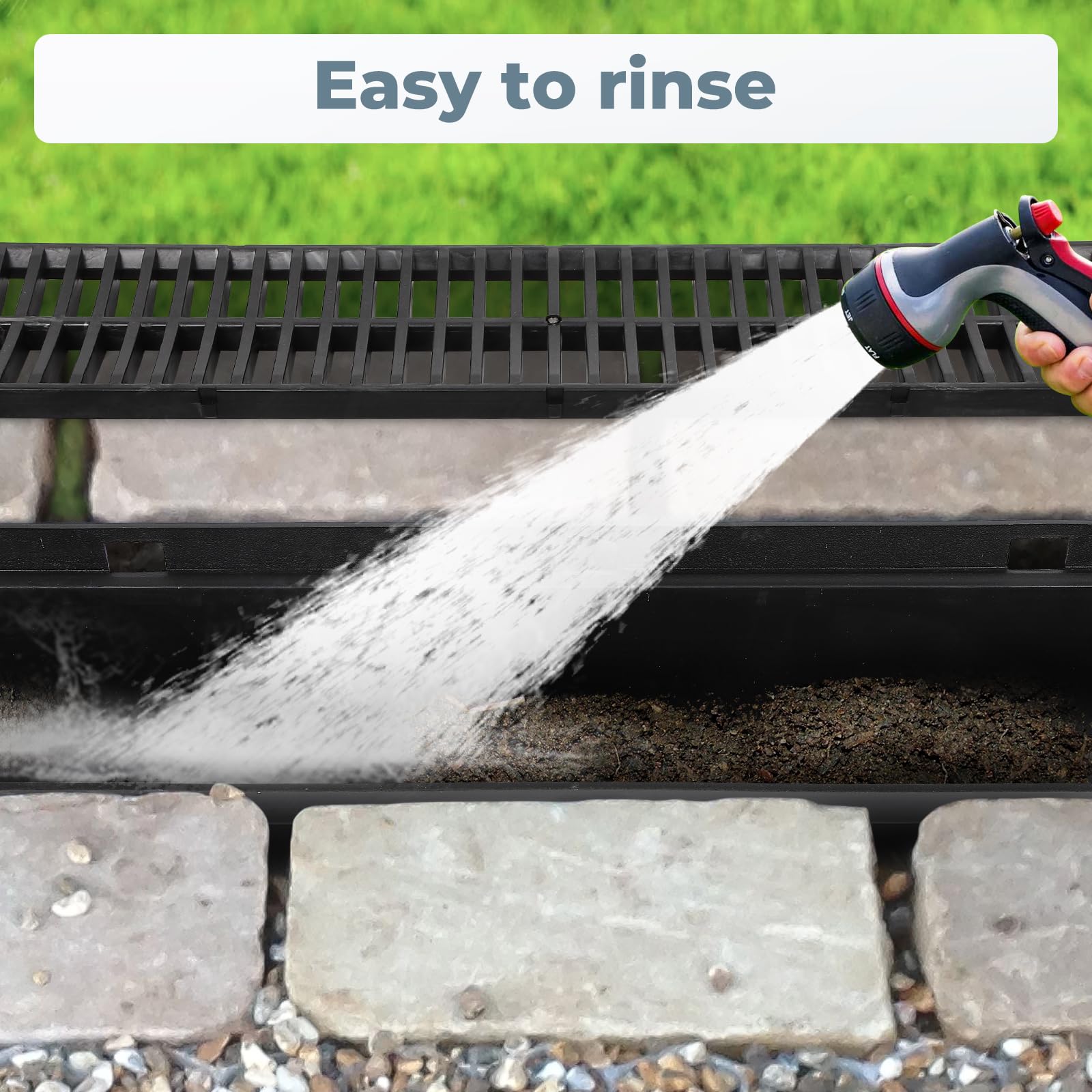 Trench Drain System, Channel Drain with Plastic Grate, 5.9x5.1-Inch HDPE Drainage Trench, Black Plastic Garage and GardenDrain, 6x39 Trench Drain Grate, with 6 End Caps,Convenient Assembly(6 Pack)
