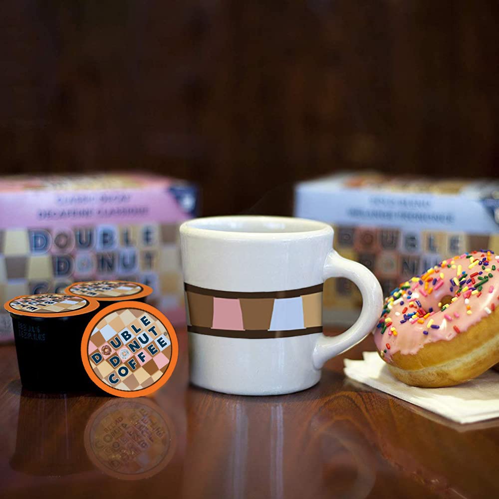 Double Donut High Caffeine Coffee Pods, Extra Strong Double Caffeine Coffee Cups for Keurig K Cup Brewer Machines Single Serve Dark Roast Coffee, 24 Count