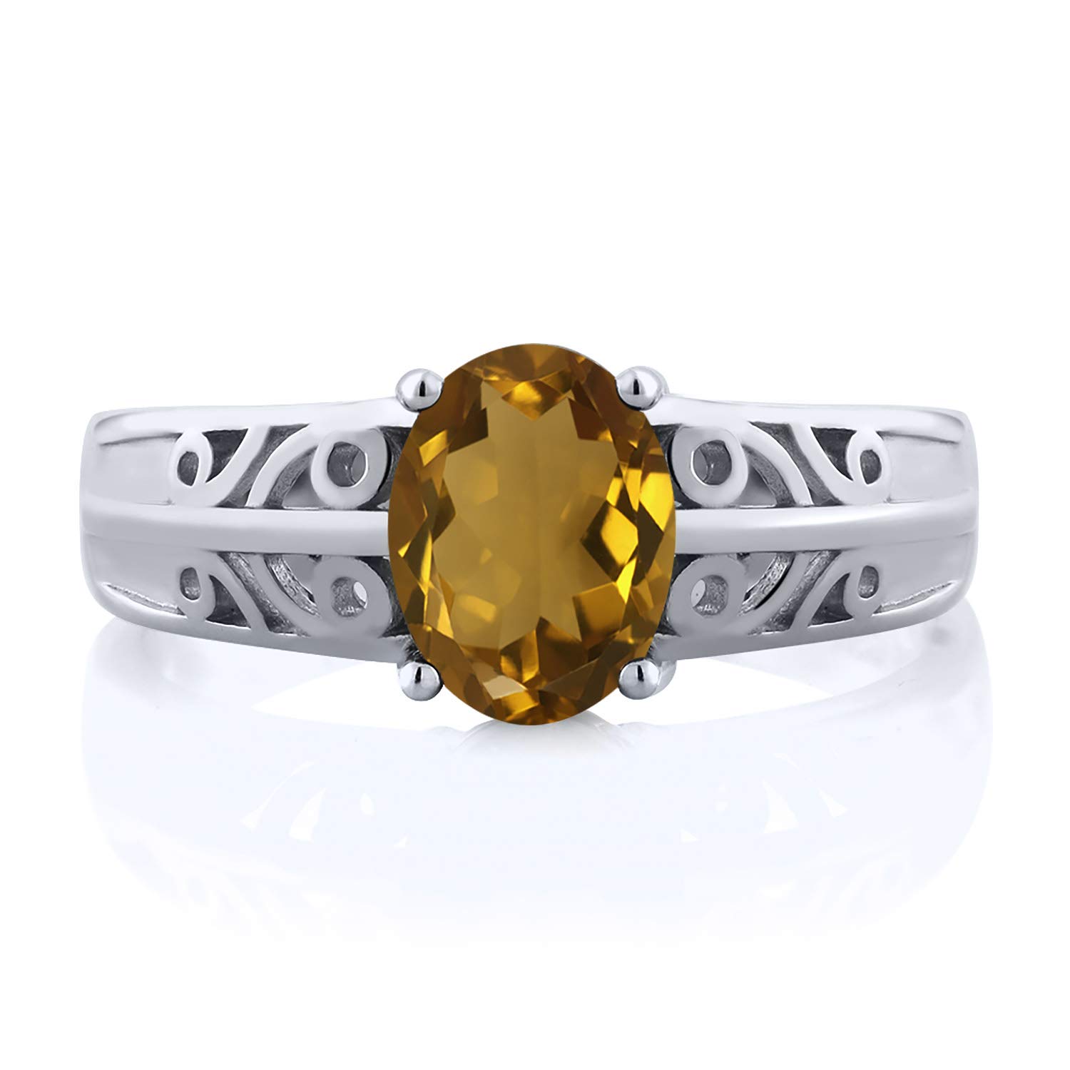 Gem Stone King 1.00 Ct Oval Whiskey Quartz 925 Sterling Silver Ring (Size 9)