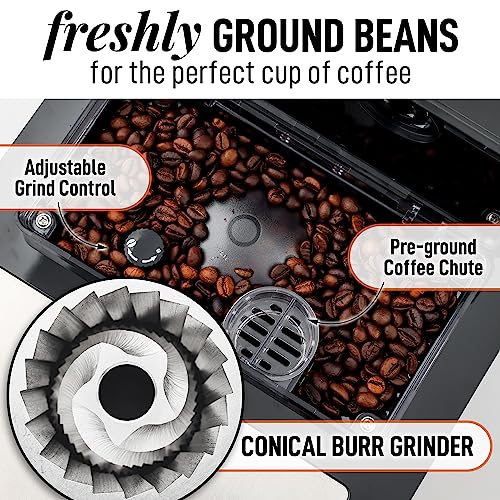 Zulay Kitchen Magia AMPRO Automatic Espresso Machine with Grinder & Milk Frother - Fully Automatic Coffee Machine with Touch Screen, 4 Customizable Recipes - Coffee Maker with Grinder Built In