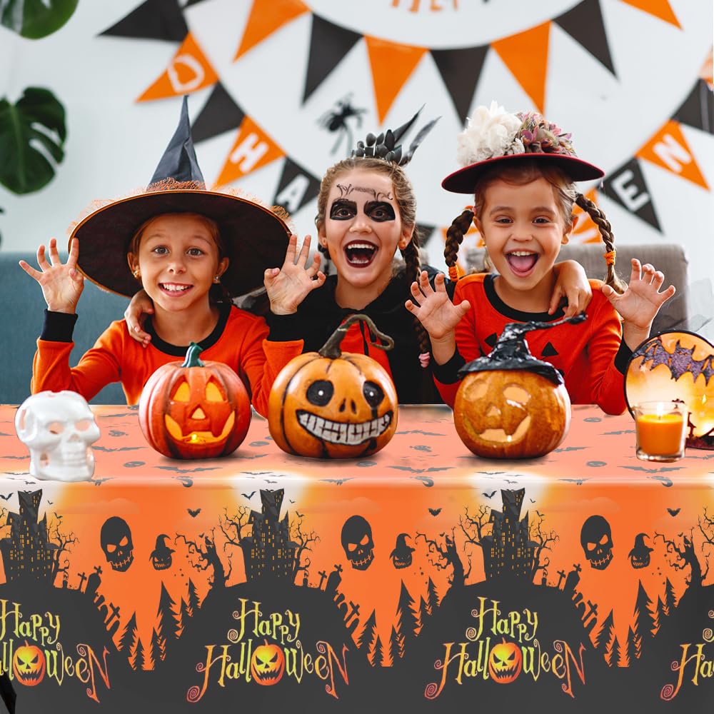 Halloween Tablecloth, 54" x 108" Halloween Tablecloth Rectangle, 2PCS Disposable Plastic Halloween Table Cover Table Cloth Halloween Table Decorations for Halloween Party Supplies Home Decor