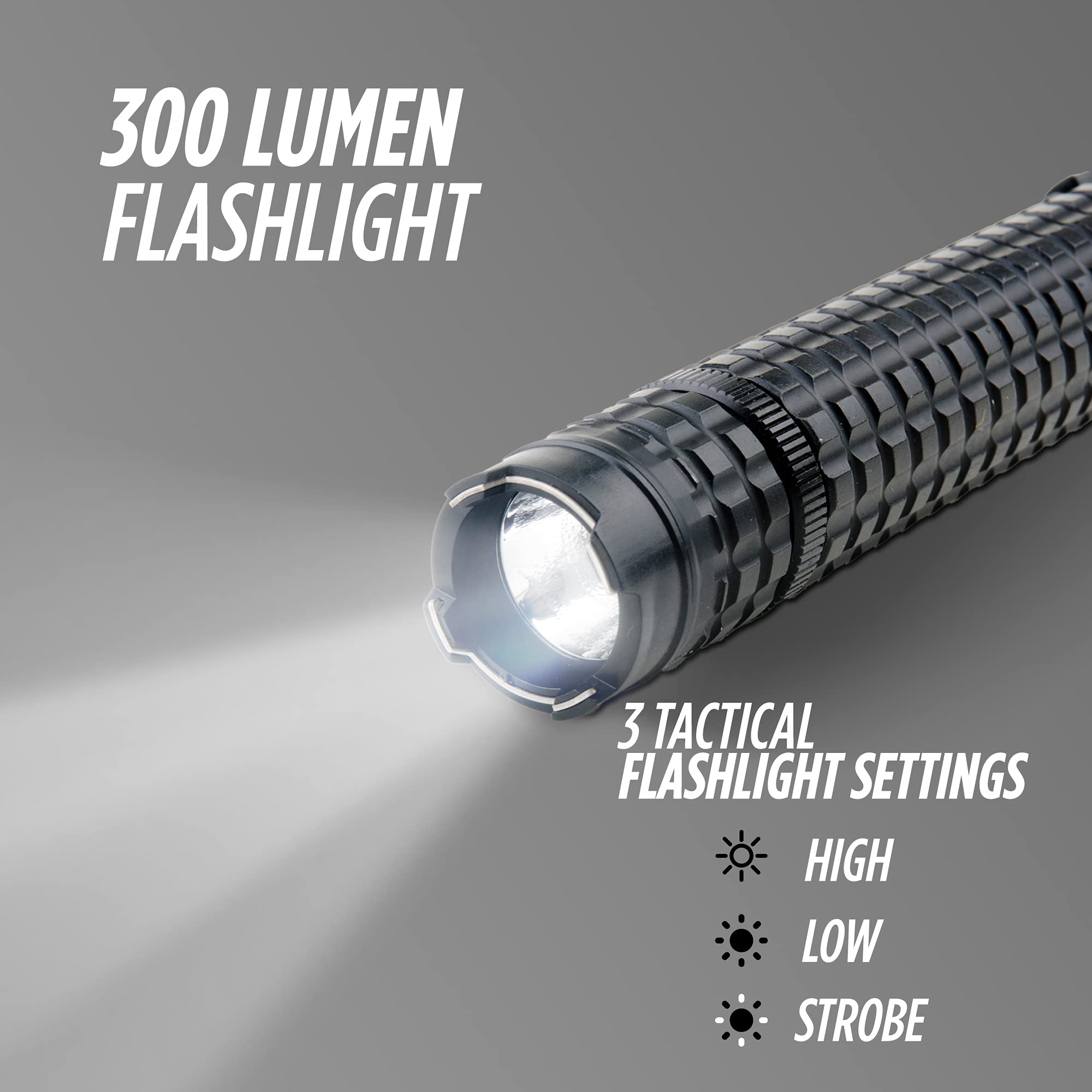 Guard Dog Security Stun Gun Flashlight, Maximum Voltage, 300 Lumens 3 Functions, Rechargeable