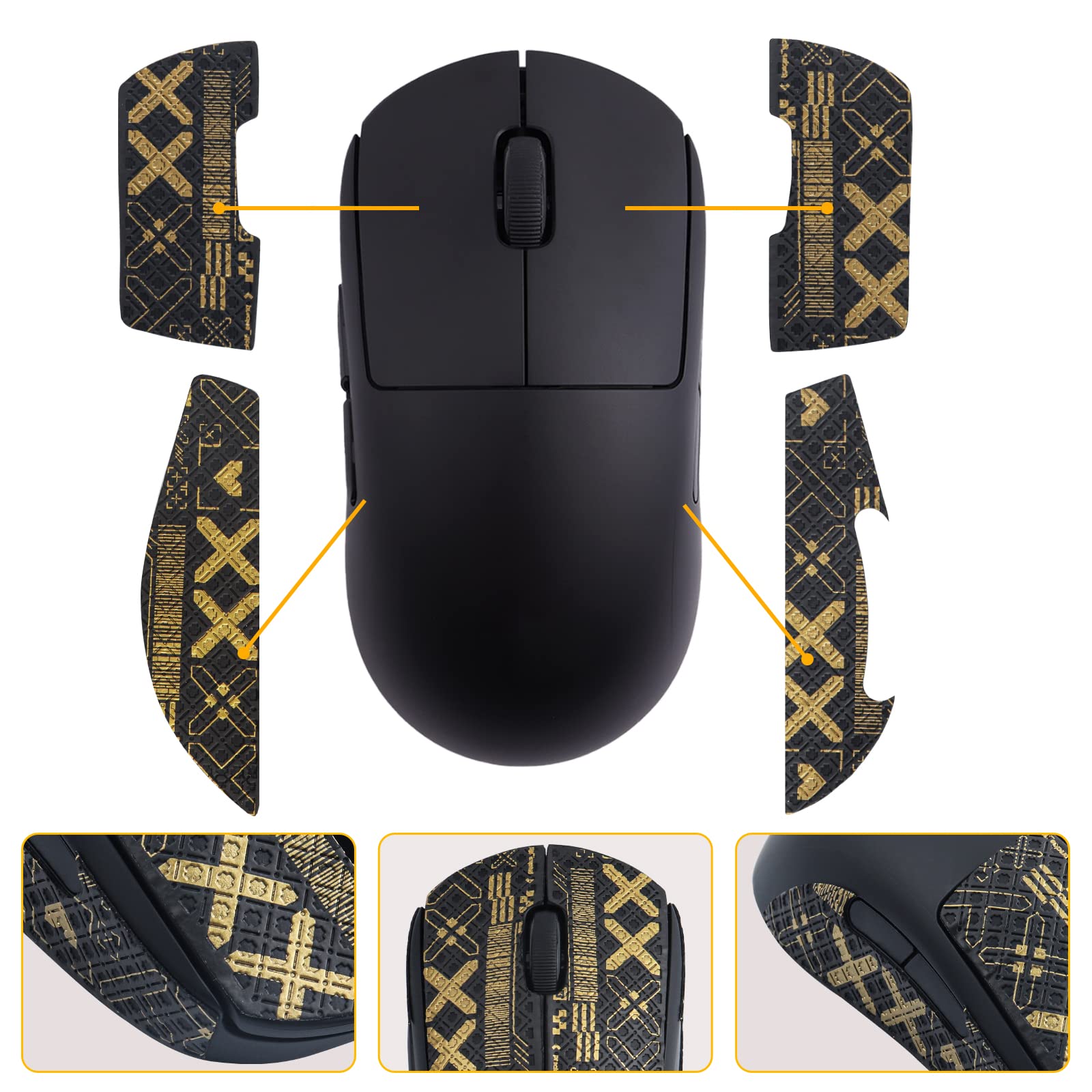 Hyekit Mouse Grip Tape for Logitech G PRO X Superlight Anti-Slip Grip Tape for Mouse - Sweat Resistant - Easy to Use Self-Adhesive Design - Pre-Cut - Professional Mice Upgrade Kit(Black Gold)