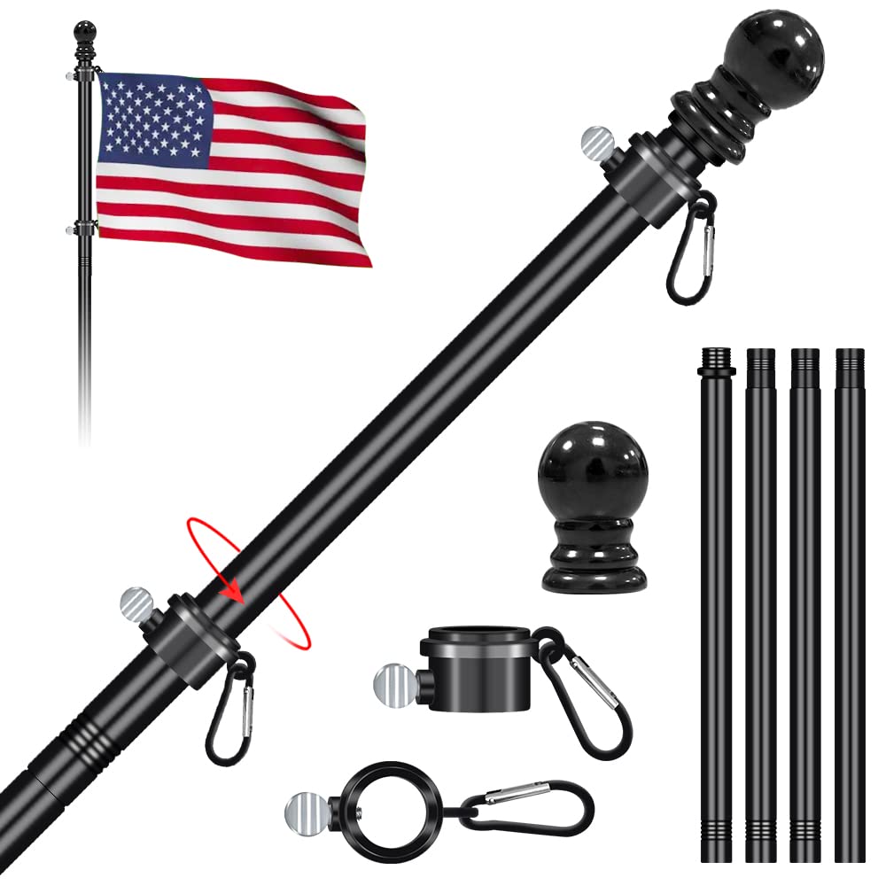 Joyday Flag Pole Kit, 5FT Flag Pole, Stainless Steel Outdoor Tangle Free Flagpole Kit for American Flag with Two 360°Rotating Rings for House Porch Garden Yard Truck Boat (Standard Kit)