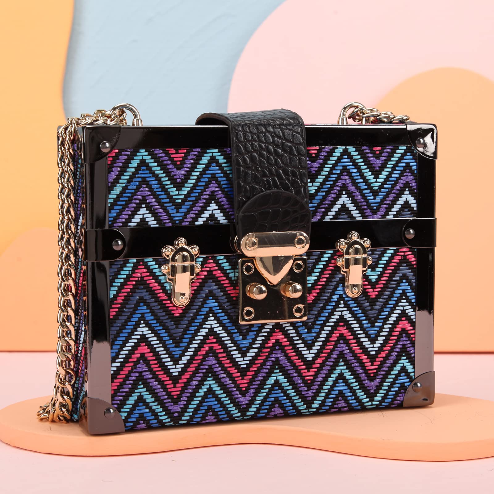 Fawziya Evening Purse Weave Big Chain Small Clutch Bags For Women Clutches-Multicoloured