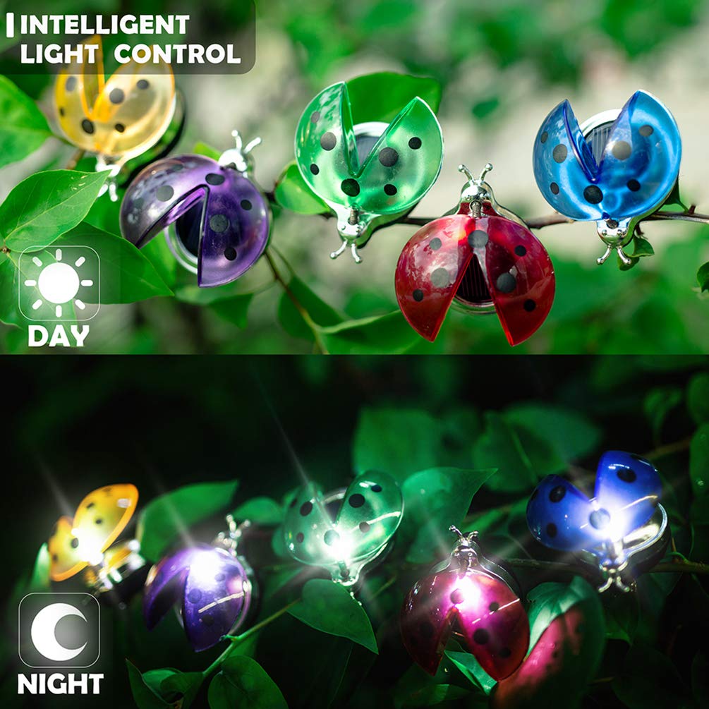 HAVEONE Solar Lights Ladybug, 5 Pack Night Lights Waterproof Solar Garden LED Lights Stakes Decor Fences