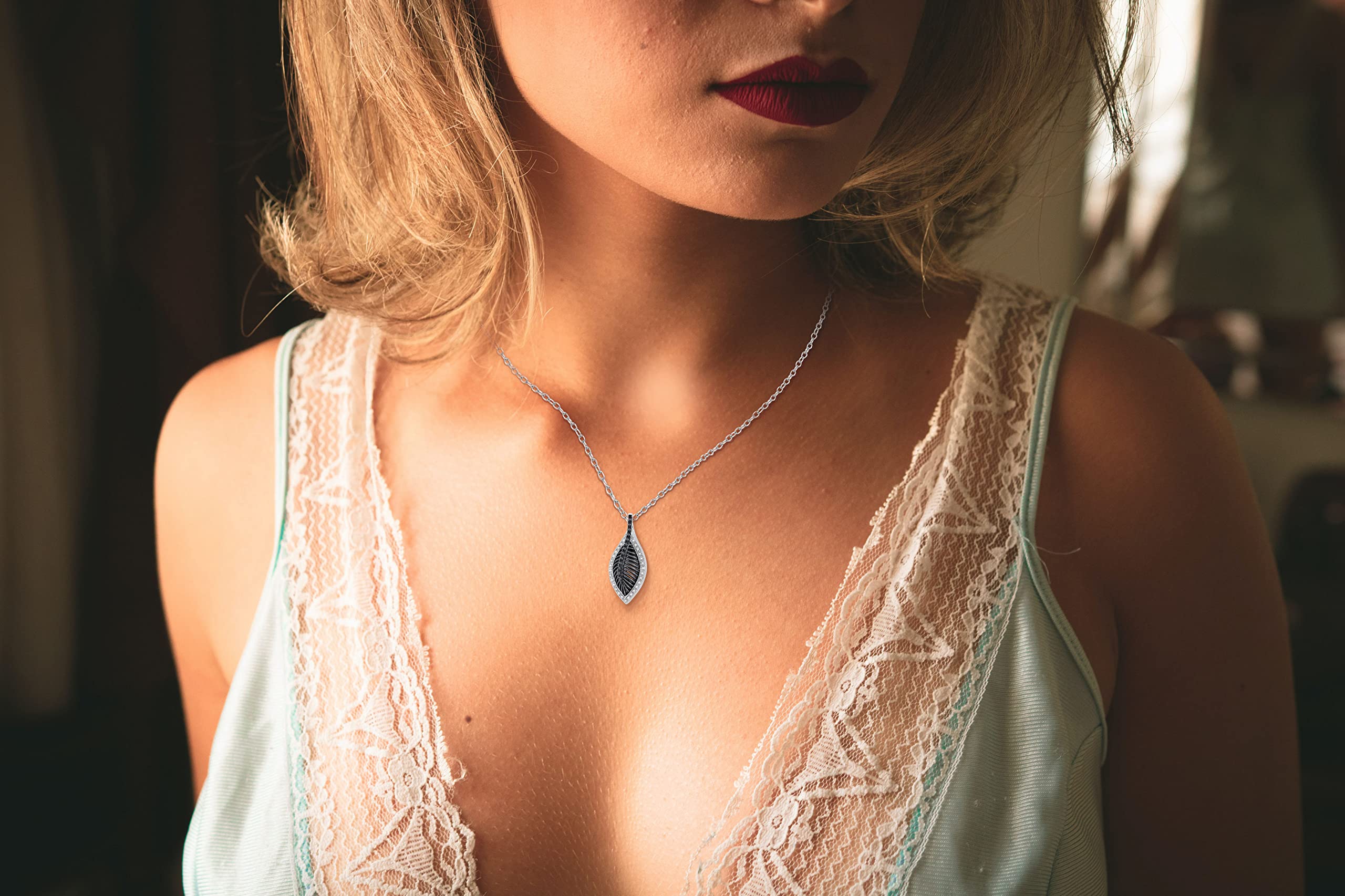 Evoque Natural Black Diamond Pendant (1/10 Ctw) - Sterling Silver Chain For Women With 18"