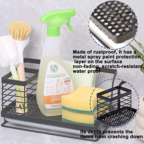 Homeve Kitchen Sink Caddy Organizer, Dishcloth Holder, Removable Drain Pan, Sponge, Brush Holder Rack, Bathroom Storage Organization on The countertop Stainless Steel Rustproo, Black-1 Pack