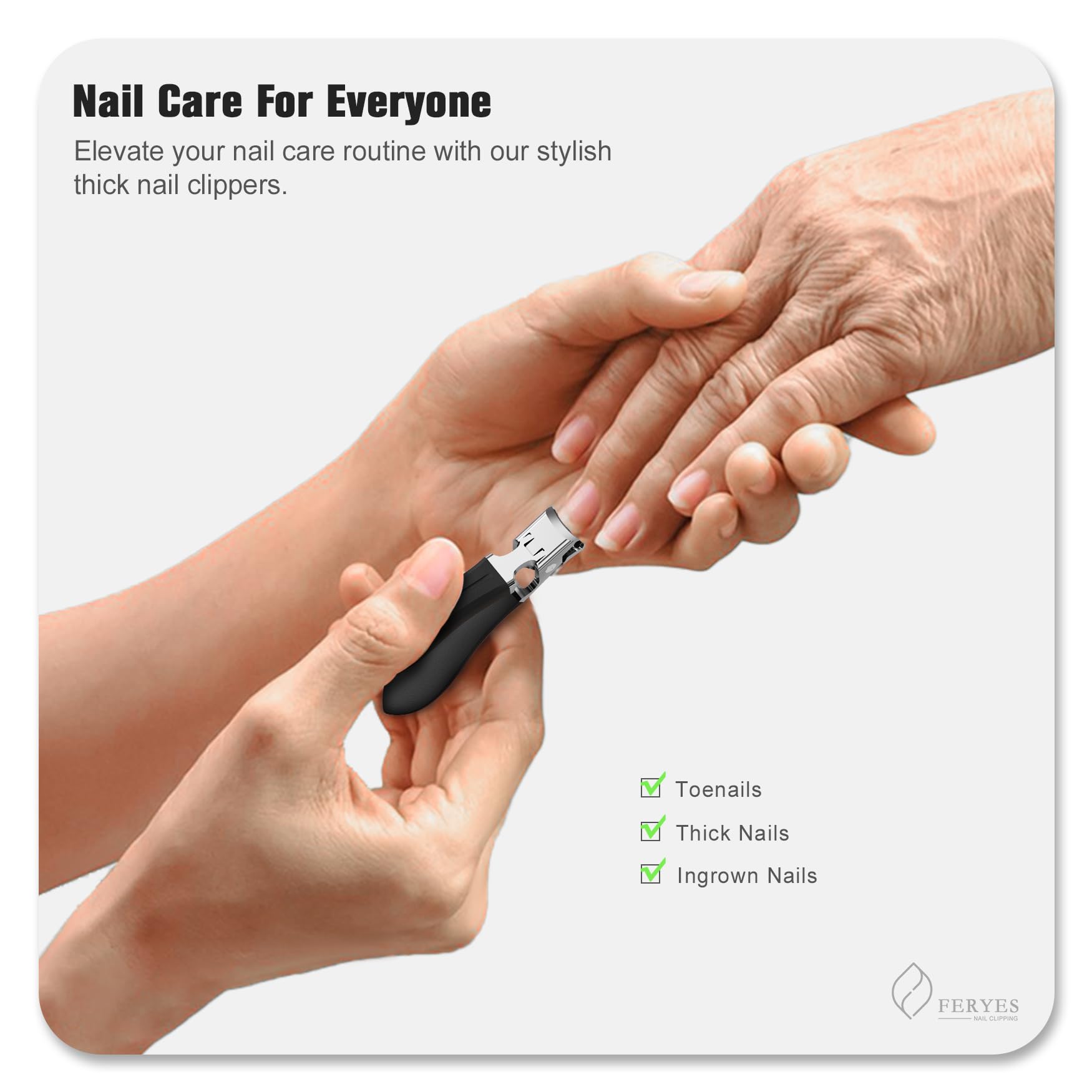 FERYES Nail Clippers for Thick Nails with Catcher, Soft Grip Rubber Handle Fingernail Clippers for Effortless Nail Care, Precision & Powerful Thick Nail Cutter for Senior, Men and Women