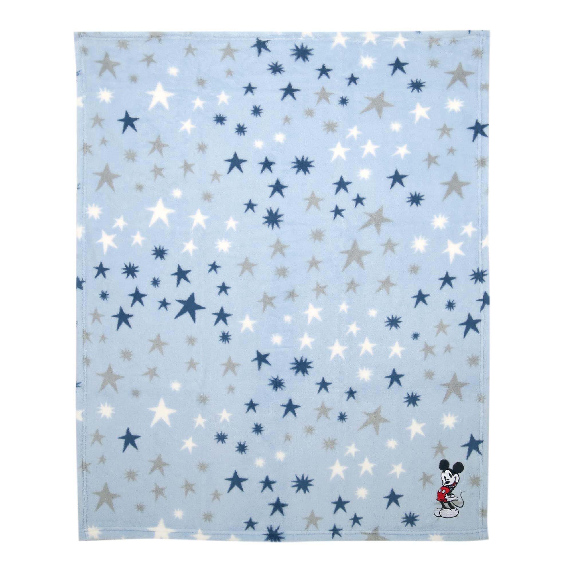 Lambs & Ivy Disney Baby Mickey Mouse Blue Star Fleece Embroidered Baby Blanket