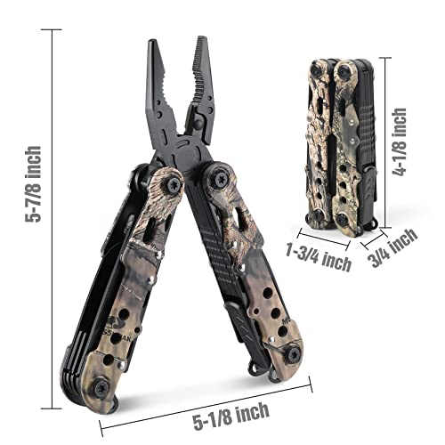 MOSSY OAK Multi-tool - 13 in 1 Multi Function Pliers - Folding Pocket Tool with Sheath, Camo - Portable Pocket Knife for Outdoors, Survival, Camping, Fishing, Hunting, Hiking,Christmas Gift for men