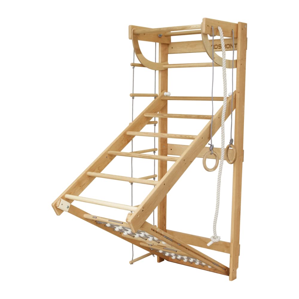 Kidsmont Wall Bars Slim 9-in 1 up to 150 KG Removable Foldable Climbing Frame Climbing Wall Cot Gray Blue White (Gray)