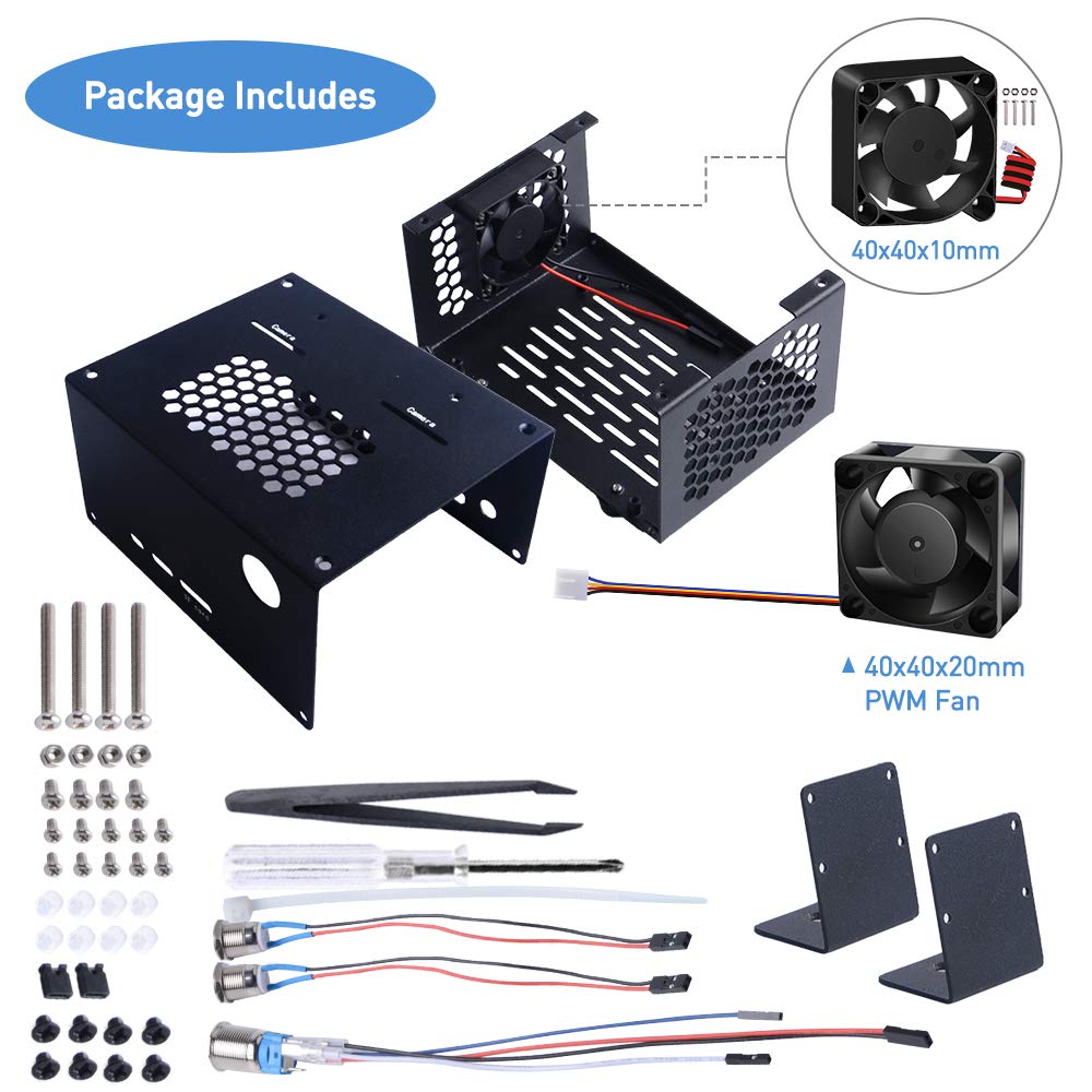 GeeekPi NVIDIA Jetson Nano B01 Metal Case with 4020 PWM Cooling Fan and 4010 Fan, Power & Reset Control Switch, Camera Holder for NVIDIA Jetson Nano Developer Kit (Support Jetson Nano B01 and A02)