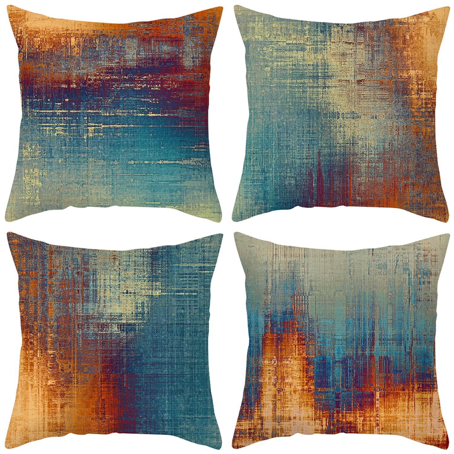 Ficakst Decorative Pillow Covers 20x20 set of 4, Blue Teal and Orange Art Artwork Contemporary Decorative Pillow Covers for Bedroom Sofa Living Room