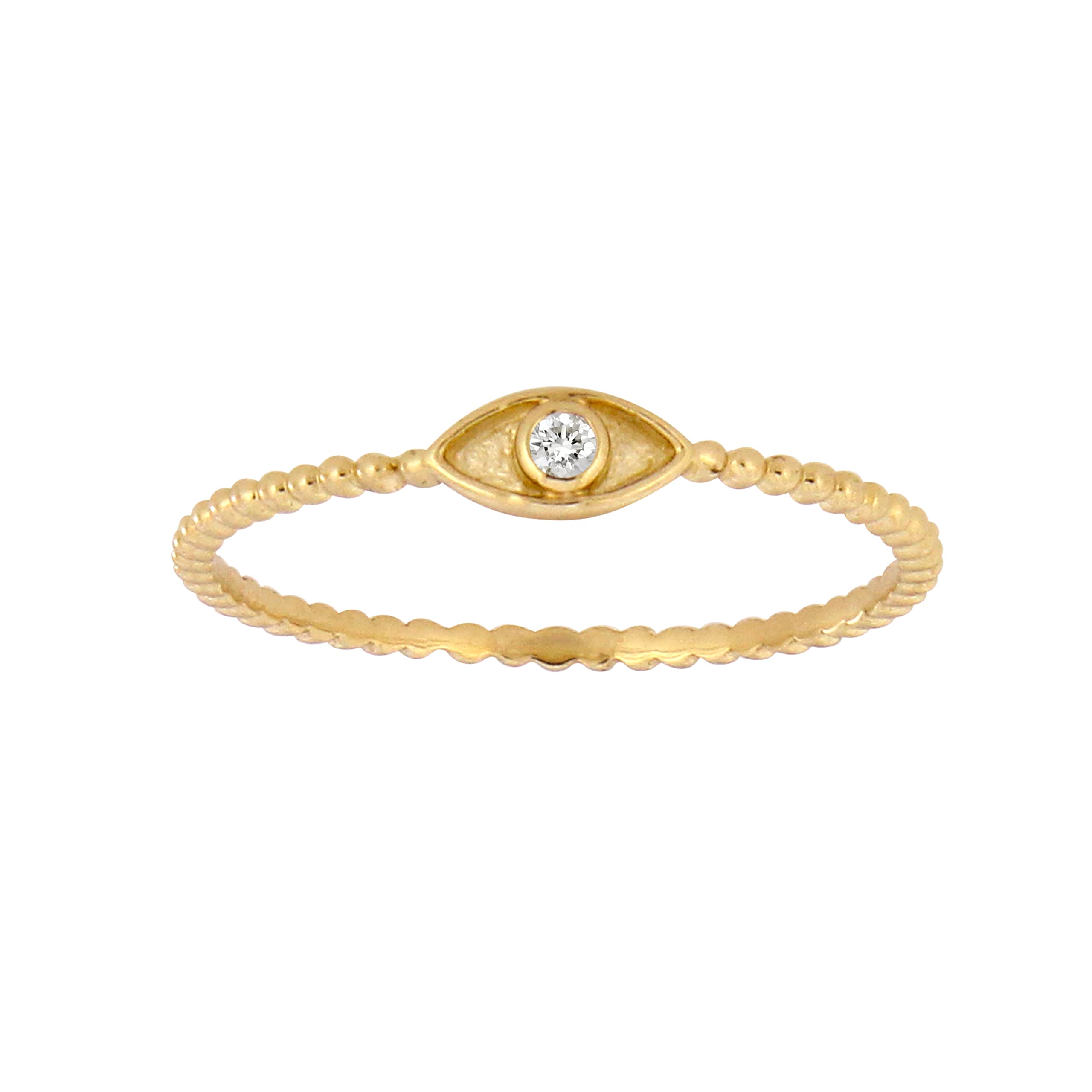 Golden Gazelle Beaded Evil Eye Ring For Women in 10K Solid Gold & Natural Diamonds (G-H Color, Si, Clarity, 0.02Ct)