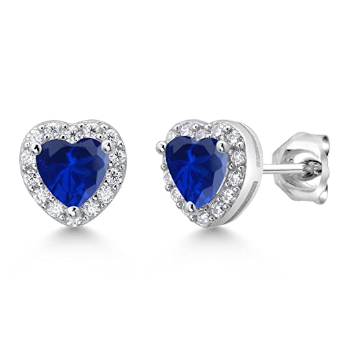 Gem Stone King 925 Sterling Silver 5MM Heart Shape Gemstone Birthstone and White Moissanite Halo Earrings | Heart Earrings For Women