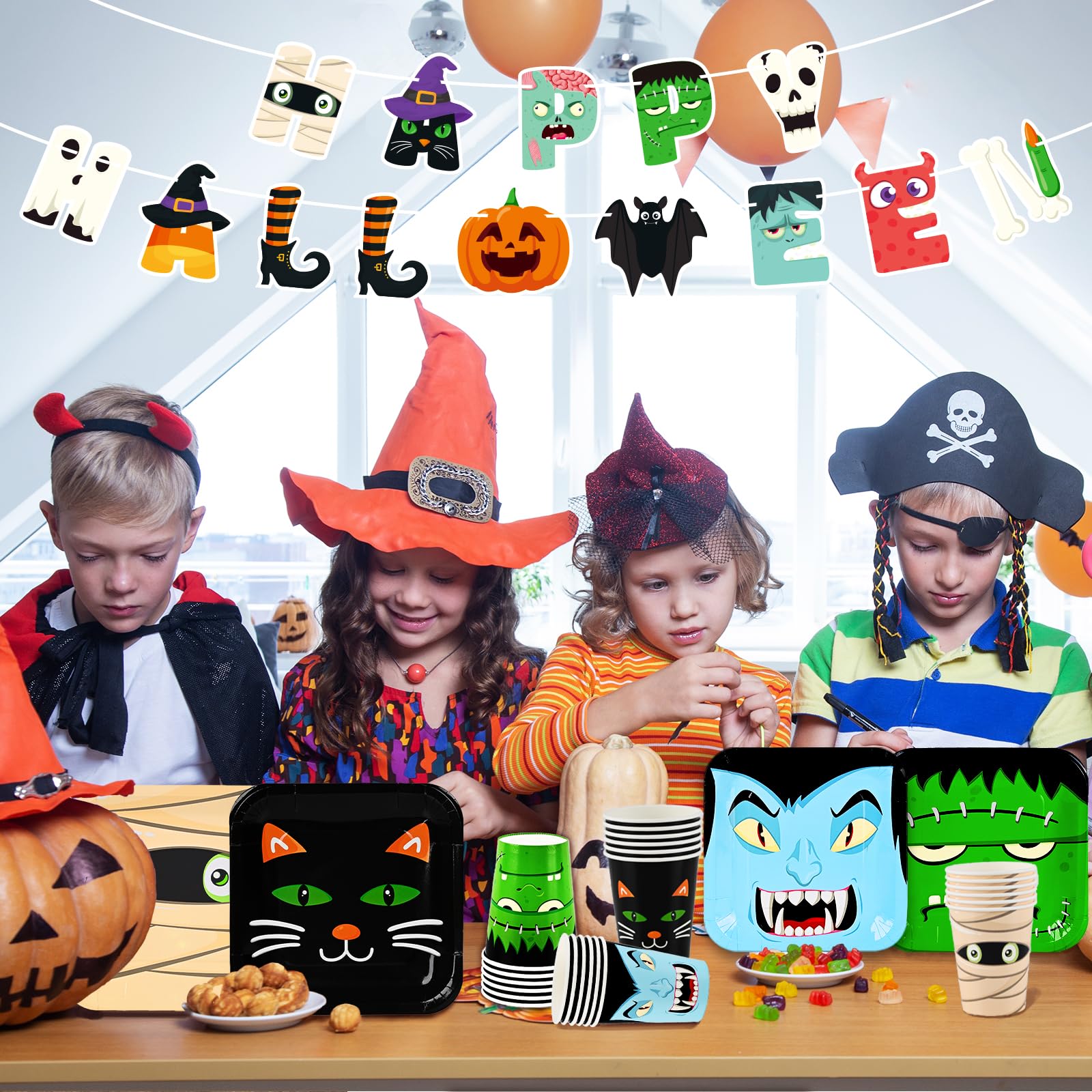 Lamparty Halloween Party Supplies Disposable Big Paper Plates and Paper Napkins for Halloween Party Decorations Serve 48 