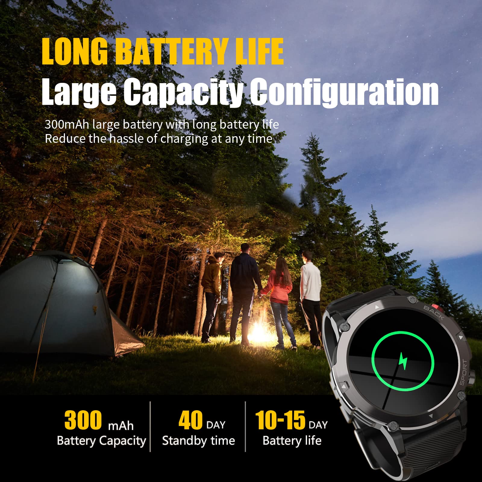 HIKA Military Smart Watch for Men,Bluetooth Calls,IP68 Waterproof,1.32'' HD Full Touchscreen,Heart Rate/Sleep Monitor,Notification Reminder,20 Sports Modes,Compatiable with Android iOS Black…