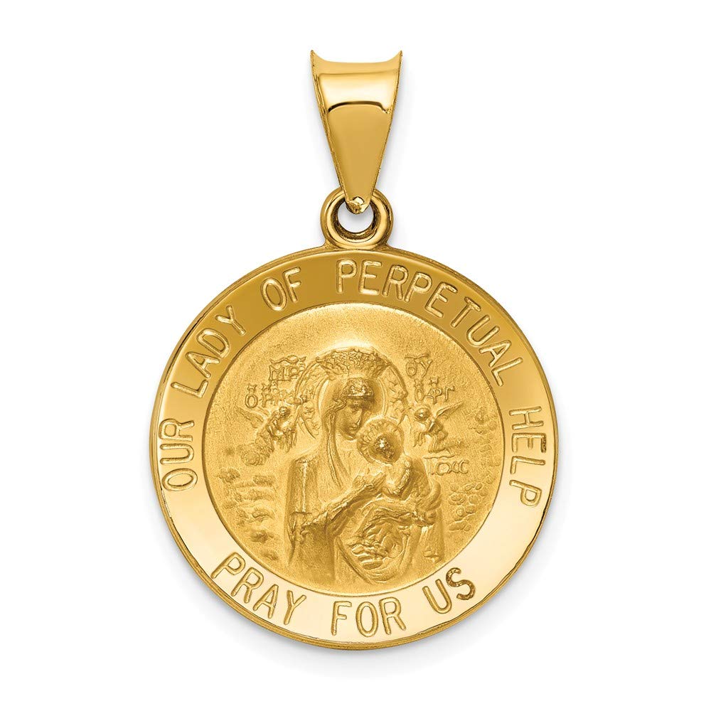 FB JEWELS Solid 14K Yellow Gold Polished And Satin Our Lady Of Perpetual Help Medal Pendant