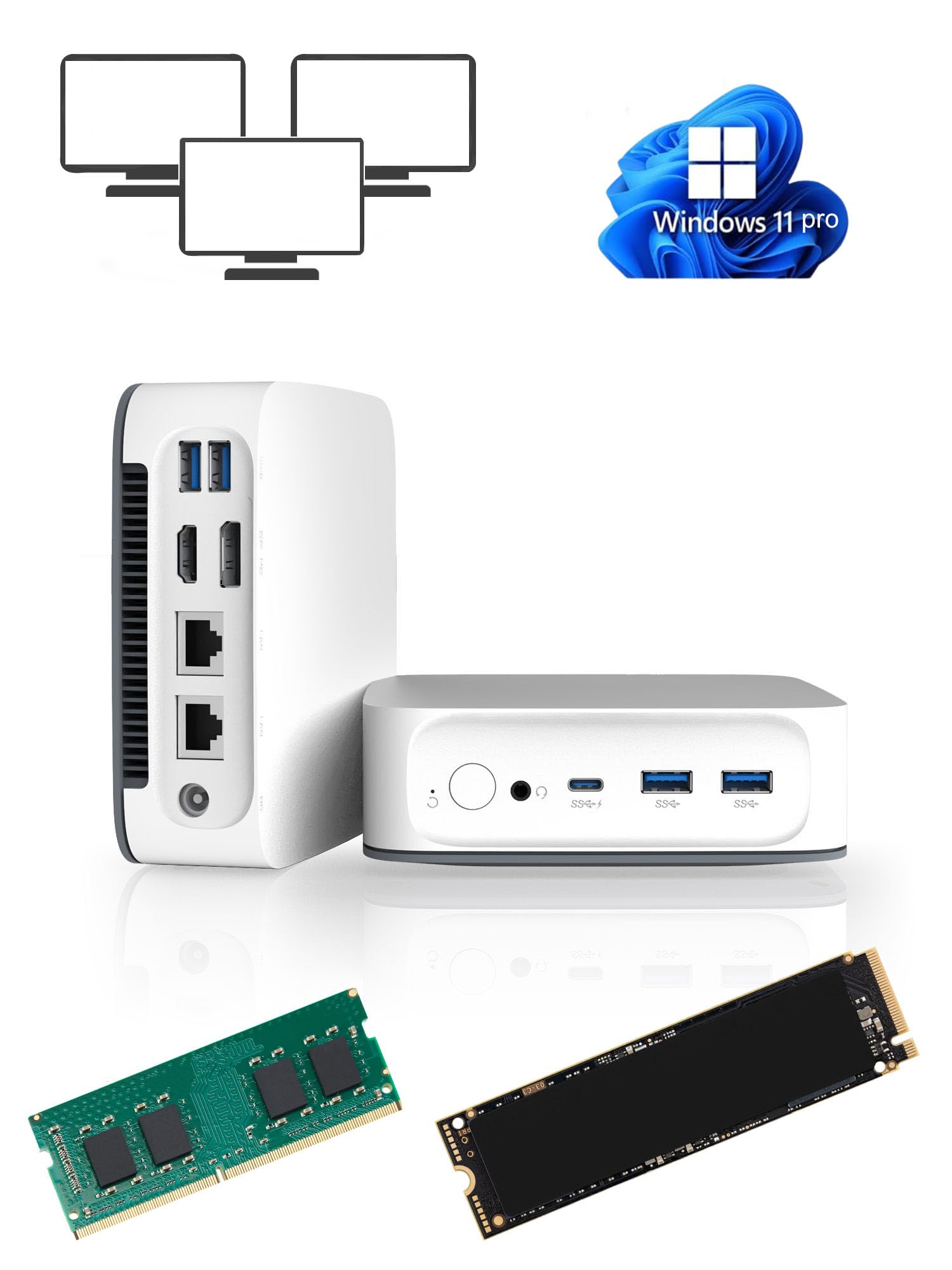 FEVM Mini Pc FN305 Mini Desktop Computer 12th Intel I3-N305(3.8GHz 18W TDP) 4K@60Hz 3 Display, ALT Mode USB-C Port, Dual Nic(2.5G+1G), Windows 11 Pro, 16GB RAM+512GB NVME SSD, AX201 WIFI6,BT5.2