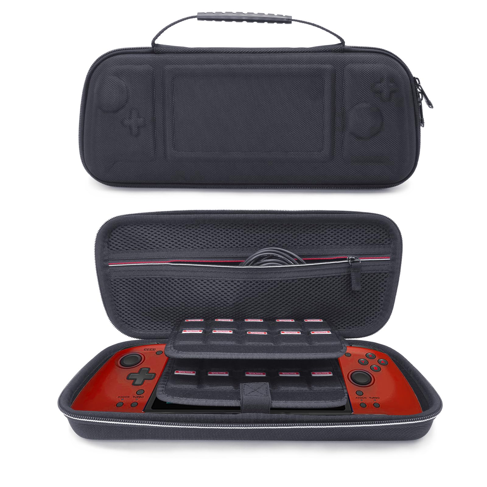 GHKJOK Carry Case for Hori Switch Split Pad Pro Controller, Hard Shell Protective Travel Carrying Bag with Adjustable Phone Tablet Stand Holder, Playstand for Switch & 20 Game Card Slots, Black