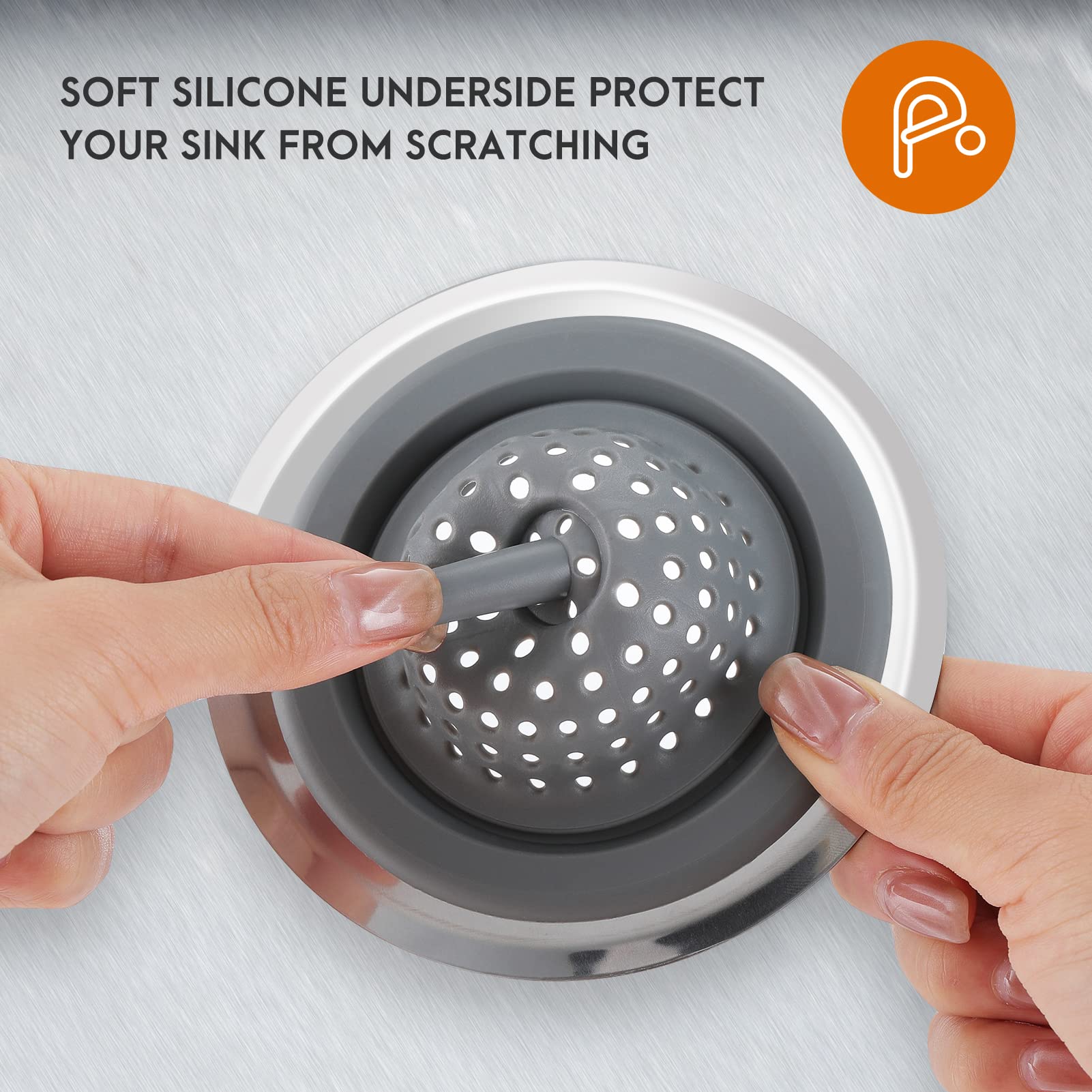 Kitchen Sink Drain Strainer 2 Pack Silicone Sink Stopper for Kitchen Sink with Stainless Steel Edge 4.5'' Diameter Rim